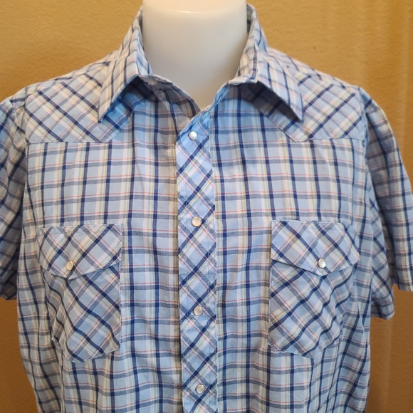 Wrangler | Shirts | Vintage Wrangler Blue Tag Blue Plaid Mens Western ...